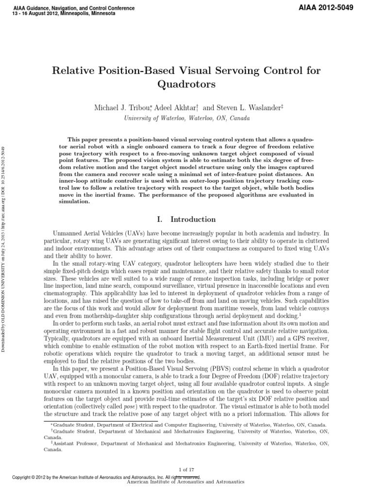 Relative Position-Based Visual Servoing Control for | PDF | Inertial Navigation System ...
