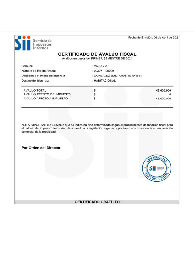 Certificado Avaluo | PDF