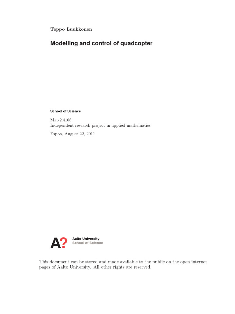 Modelling And Control Of Quadcopter Pdf Torque Force