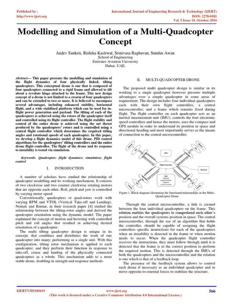 Modelling And Simulation Of A Multi Quadcopter Pdf Quadcopter Rotation