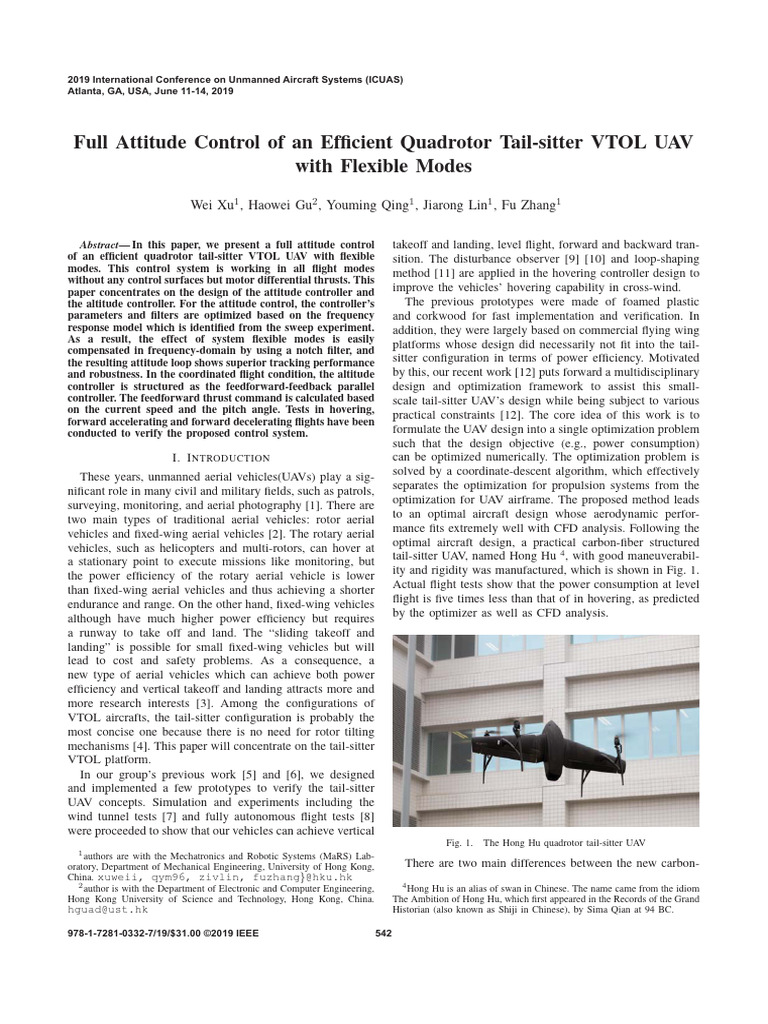 Full Attitude Control of An Efficient Quadrotor Tail-Sitter VTOL UAV ...