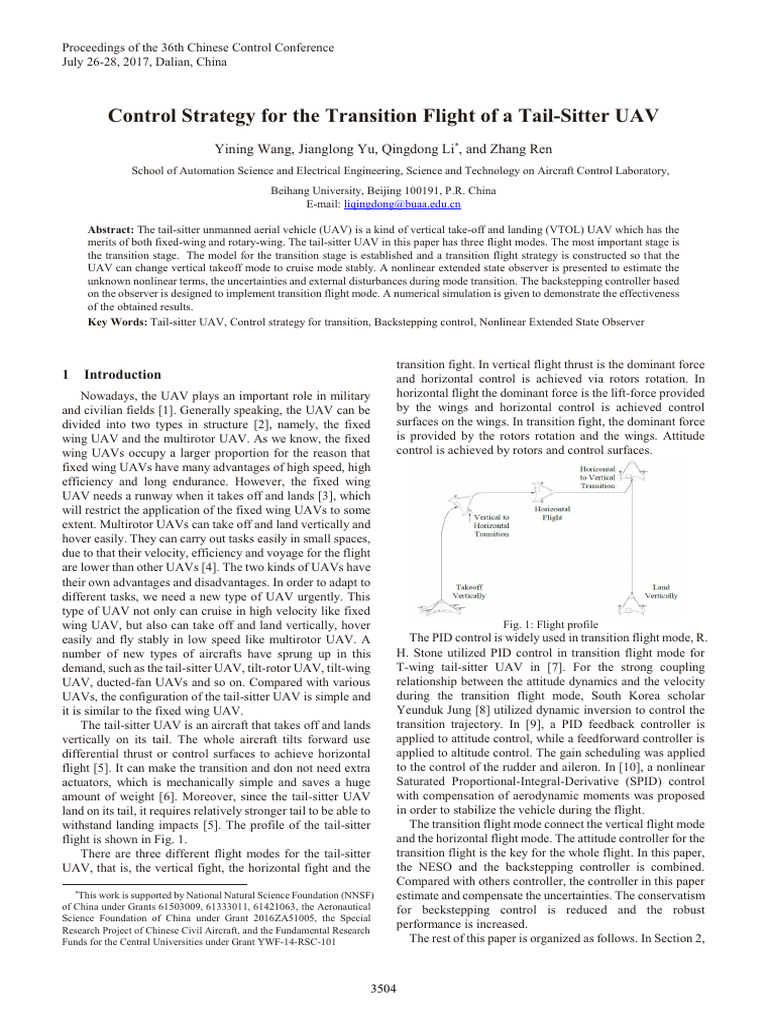 Control Strategy For The Transition Flight of A Tail-Sitter UAV | PDF ...