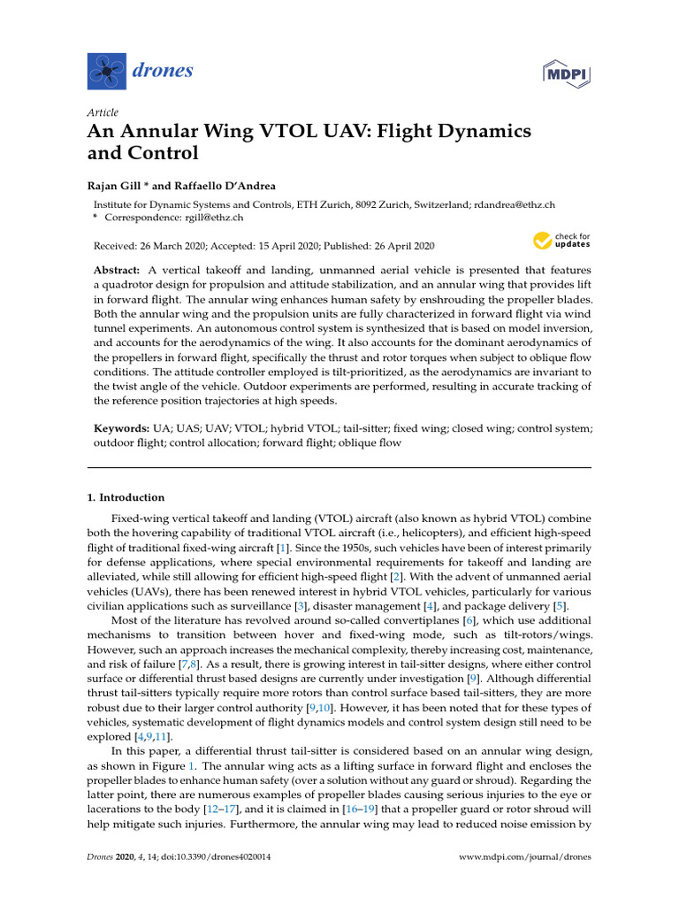 An Annular Wing VTOL UAV Flight Dynamics and Control | PDF | Quadcopter ...