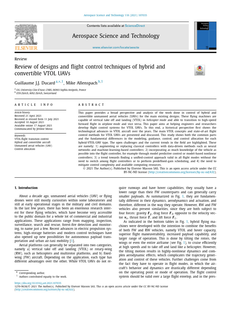 Review of Designs and Flight Control Techniques of Hybrid and ...