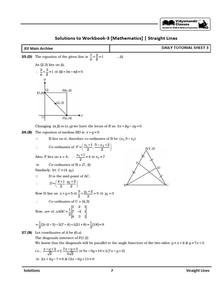 Straight Lines Solution JEE Main Archive DTS-3 | PDF | Equations | Line ...