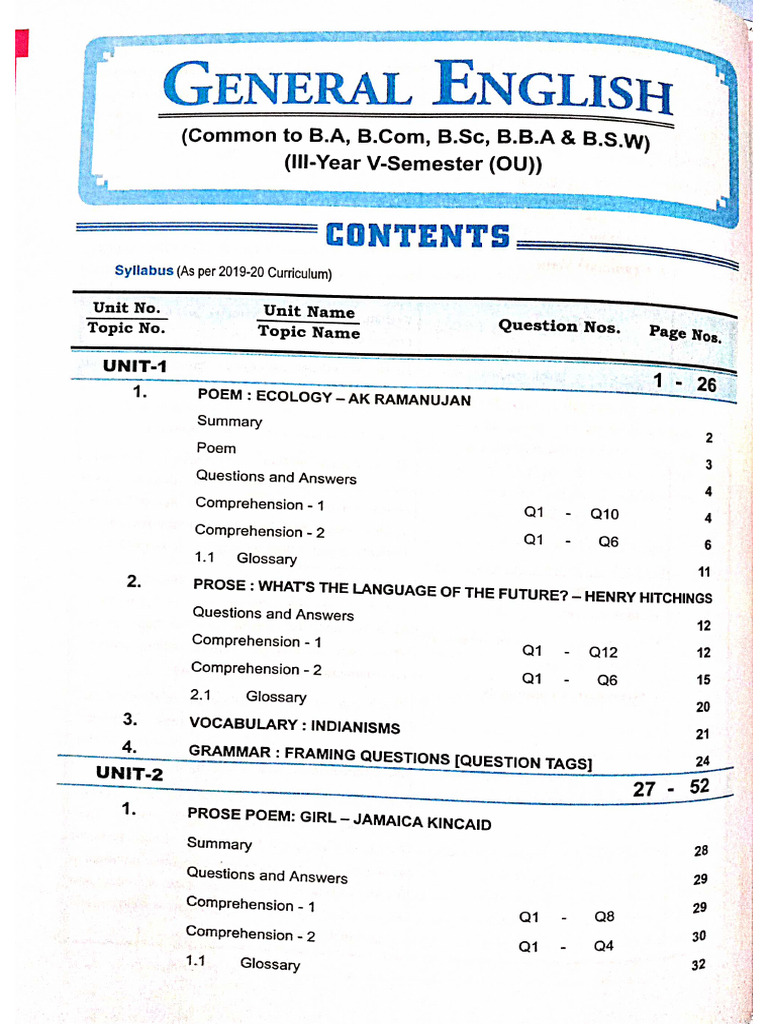 English 5 Sem Workbook | PDF