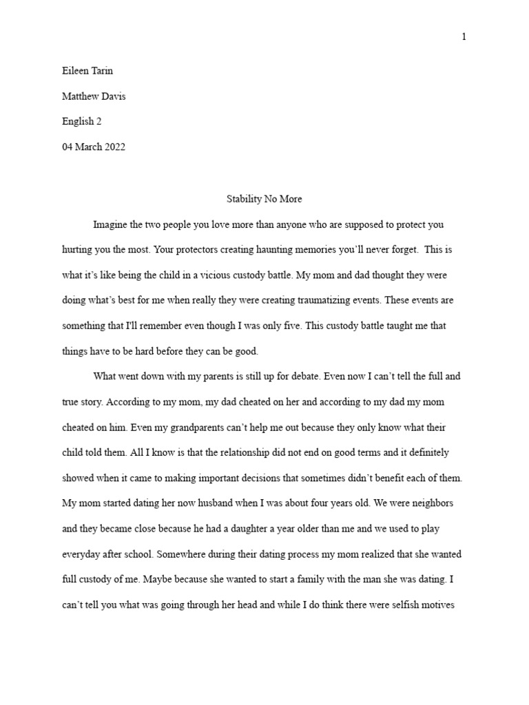 Eileen Tarin - My Personal Narrative Essay - Mla | PDF | Child Custody