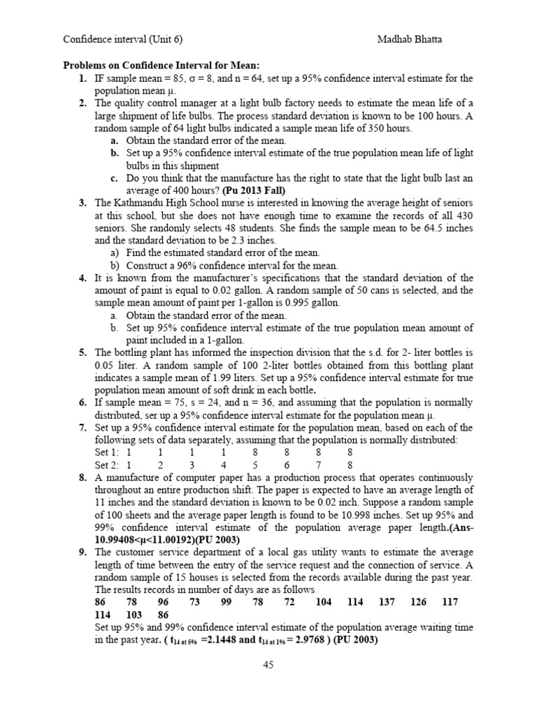 Confidence Interval Estimate 10 | PDF | Standard Deviation | Standard Error