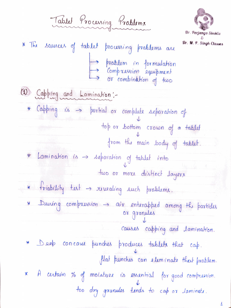 Tablet Processing Problems | PDF | Pharmacy | Process Engineering
