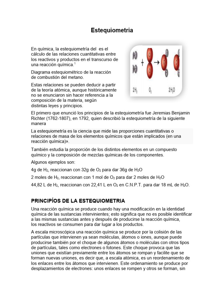 Introducción a la Estequiometría | PDF | Estequiometría | Reacciones ...