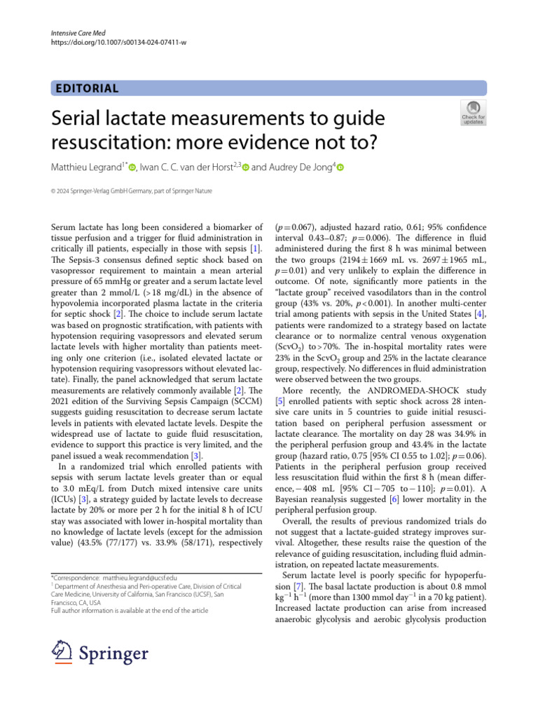 Reevaluating Lactate in Sepsis Resuscitation | PDF | Sepsis | Shock ...