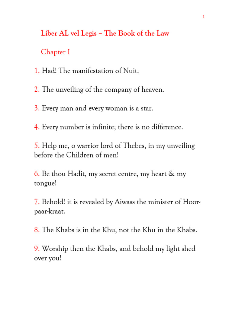 Liber AL Vel Legis Corrected - Chapter I | PDF | Aleister Crowley