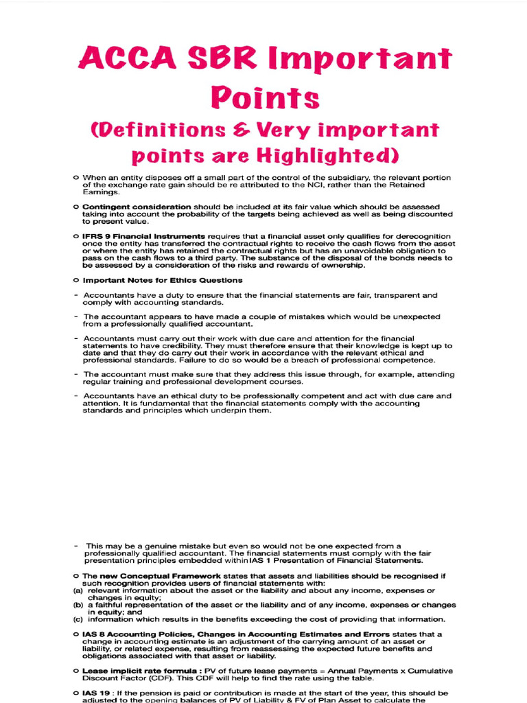 Short Notes Summary Sbr Pdf