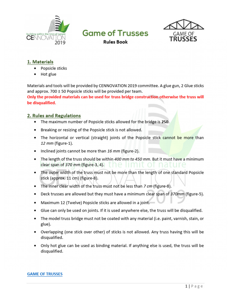 GAME OF TRUSSES - Rules Book - CENNOVATION 2019 | PDF | Truss | Bridge