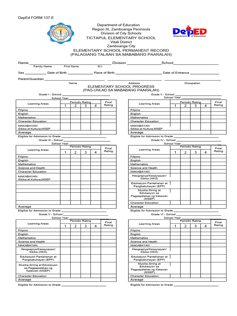 DepEd FORM 137 - E Page 1 | PDF
