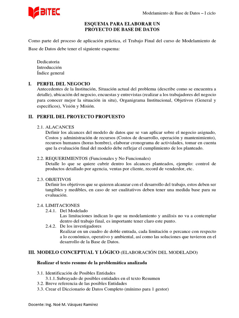 Esquema para Elaborar Proyecto de Base de Datos | PDF | Base de datos relacional | Bases de datos