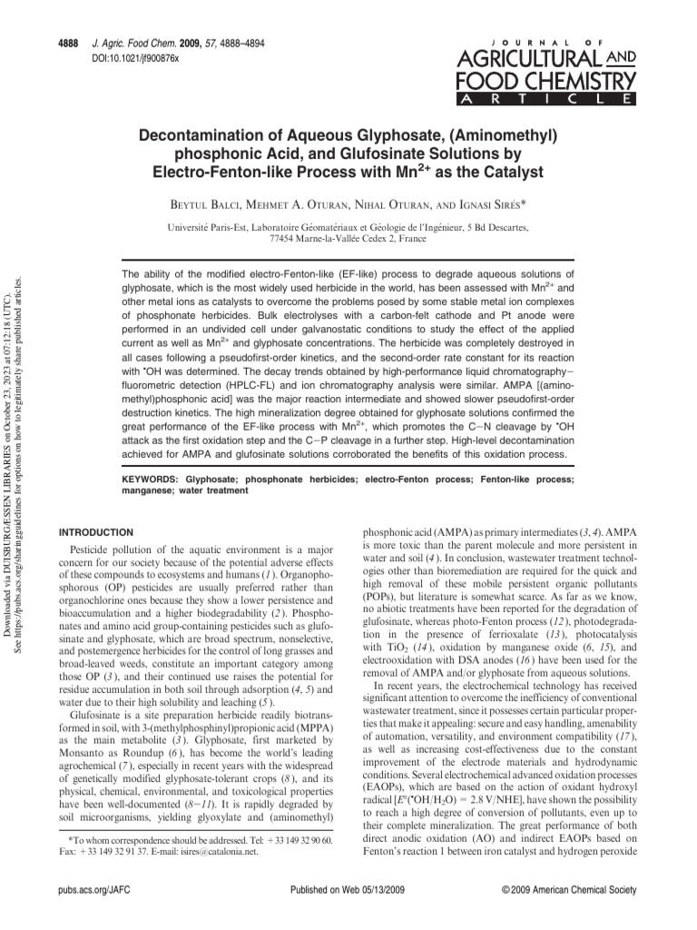 Decontamination of Aqueous Glyphosate, (Aminomethyl) Phosphonic Acid ...