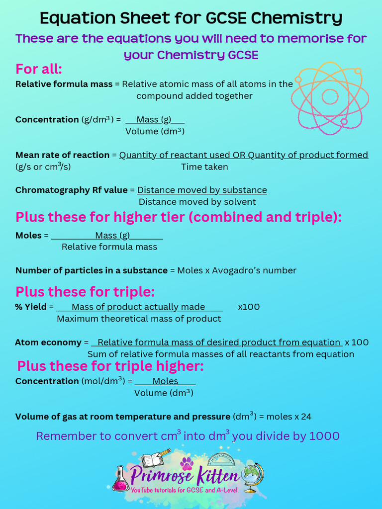GCSE Chemistry Equation Sheet | PDF | Teaching Methods & Materials