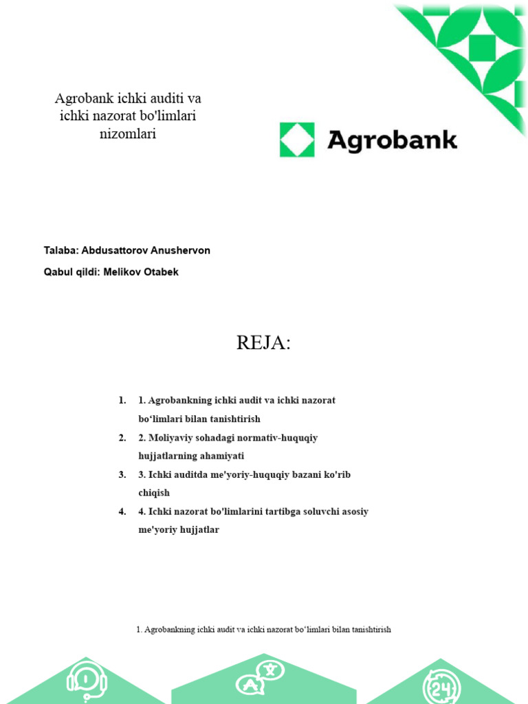 Agrobank Ichki Auditi Va Ichki Nazorat Bo Limlari Nizomlari | PDF