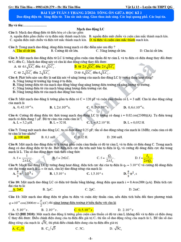 0 2024 DE9 LC Song-Anh-Sang FULL On-Giua-Ki DAP-AN | PDF