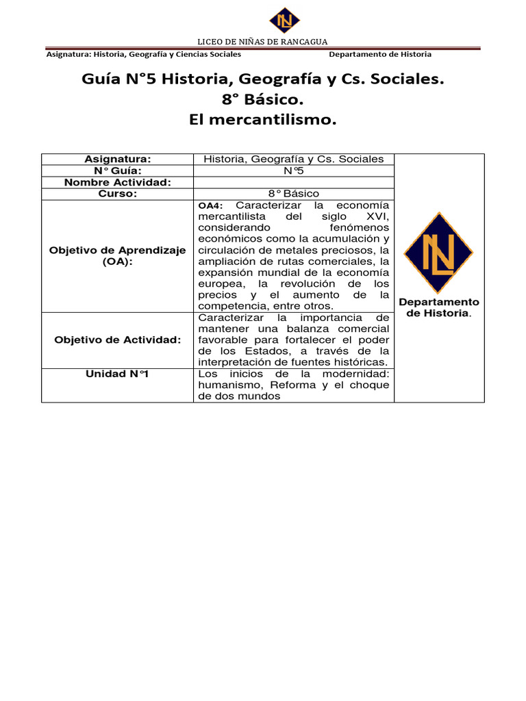 Guia Historia N5 Pdf Mercantilismo Dinero