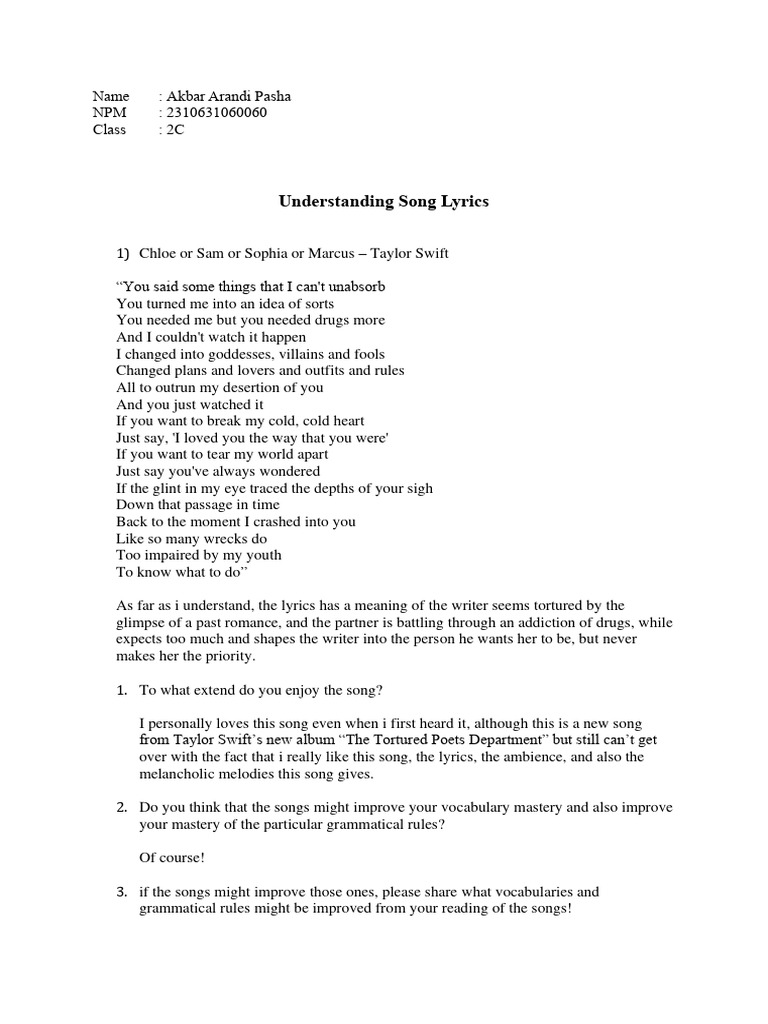 Analyzing Song Lyrics for Meaning and Vocabulary | PDF | Language Arts ...