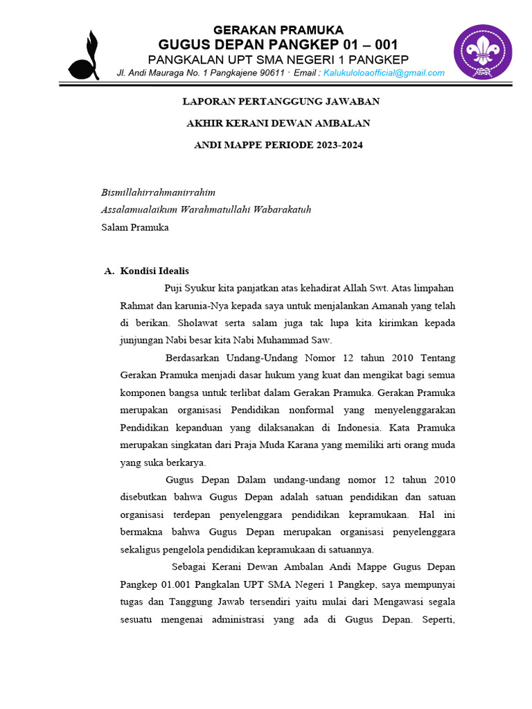 LPJ Kerani Dewan Ambalan Andi Mappe Periode 2022-2023 | PDF