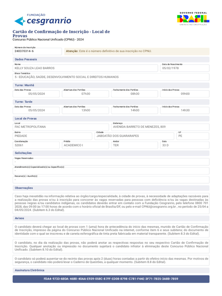 Fundação Cesgranrio CONCURSO FEDERAL UNIFICADO | PDF Fundação Cesgranrio CONCURSO FEDERAL UNIFICADO | PDF
