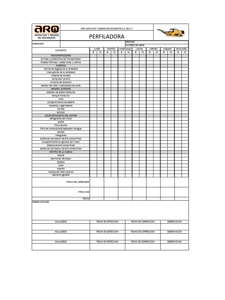 Check List Maquinaria | PDF | Ingeniería mecánica Check List Maquinaria | PDF | Ingeniería mecánica