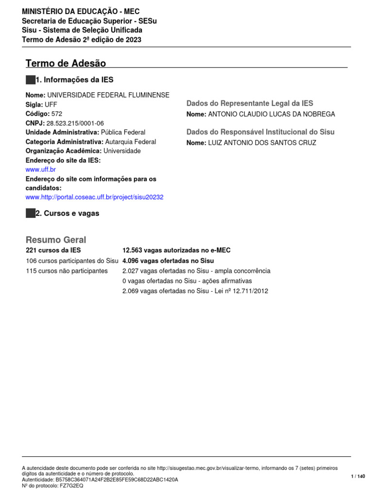 UFF TermodeAdesao SISU2023 2 | PDF | Diploma de bacharel | Estágios ...