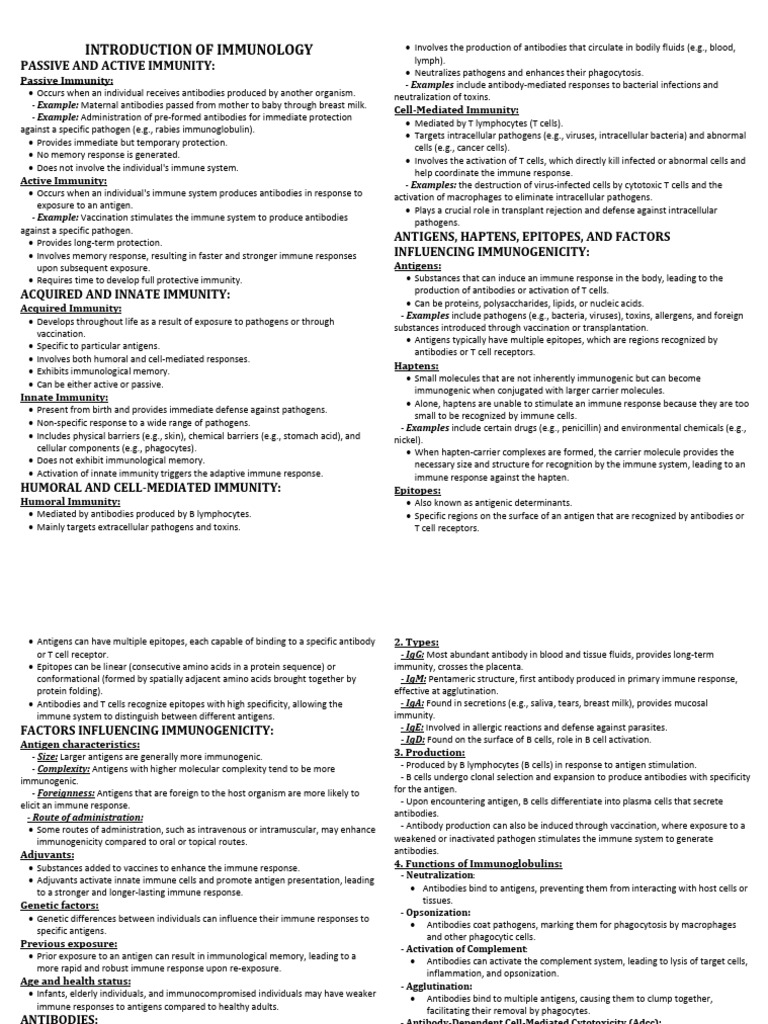 Overview of Immunology Concepts | PDF | Immune System | Antibody