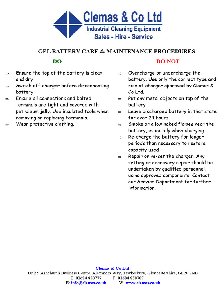 Gel Battery Checklist | PDF