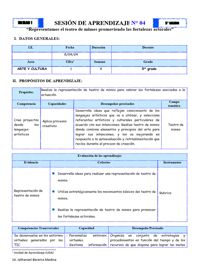 Sesión 4 - Representamos El Teatro de Mimos - Arte y Cultura 5to | Descargar gratis PDF ...