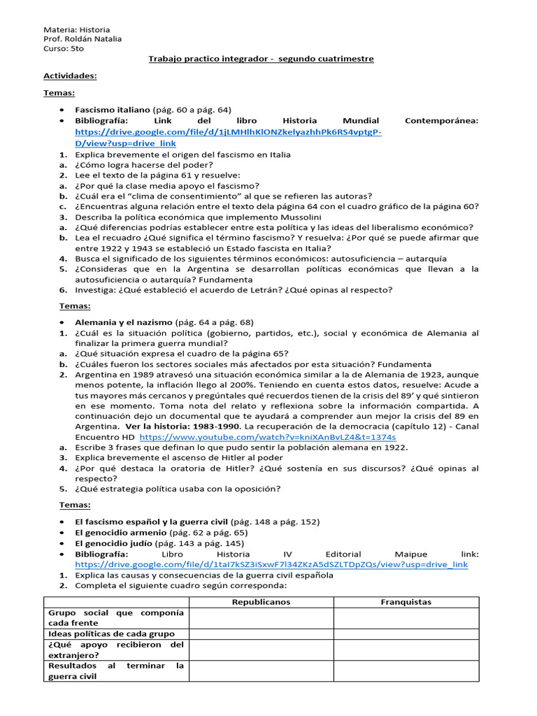 TP Integrador 2do Cuatrimestre Historia | PDF | Fascismo | genocidio armenio