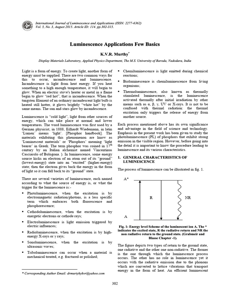 Luminescence Applications Few Basics: K.V.R. Murthy | PDF | Lanthanide ...