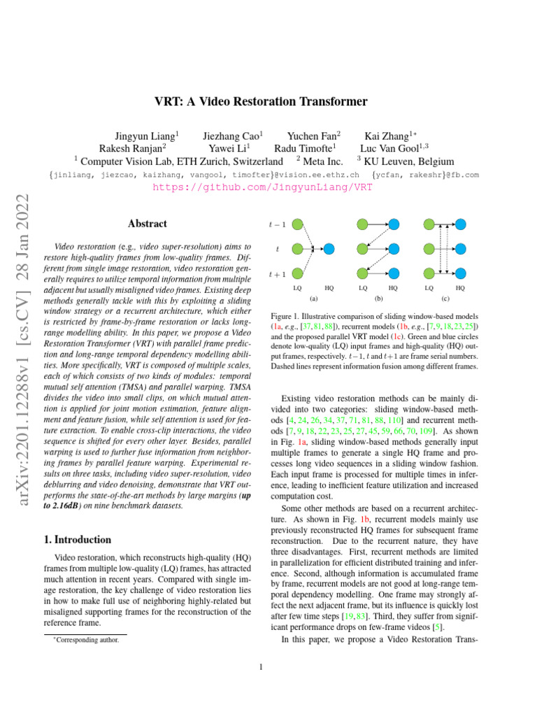 VRT: A Video Restoration Transformer | PDF | Applied Mathematics | Computer Vision