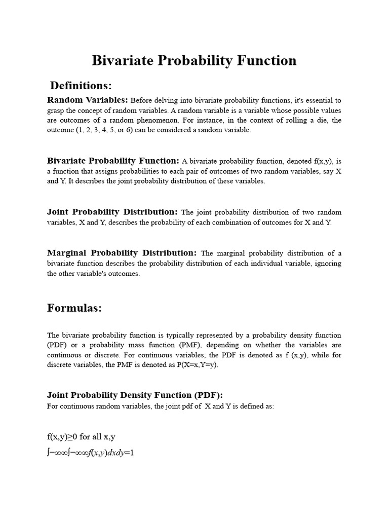 Bivariate Probability Function | PDF | Probability Distribution | Probability Density Function