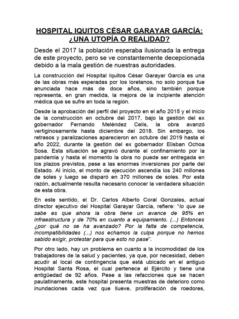 Utopia o Realidad en Hospital | PDF | Hospital