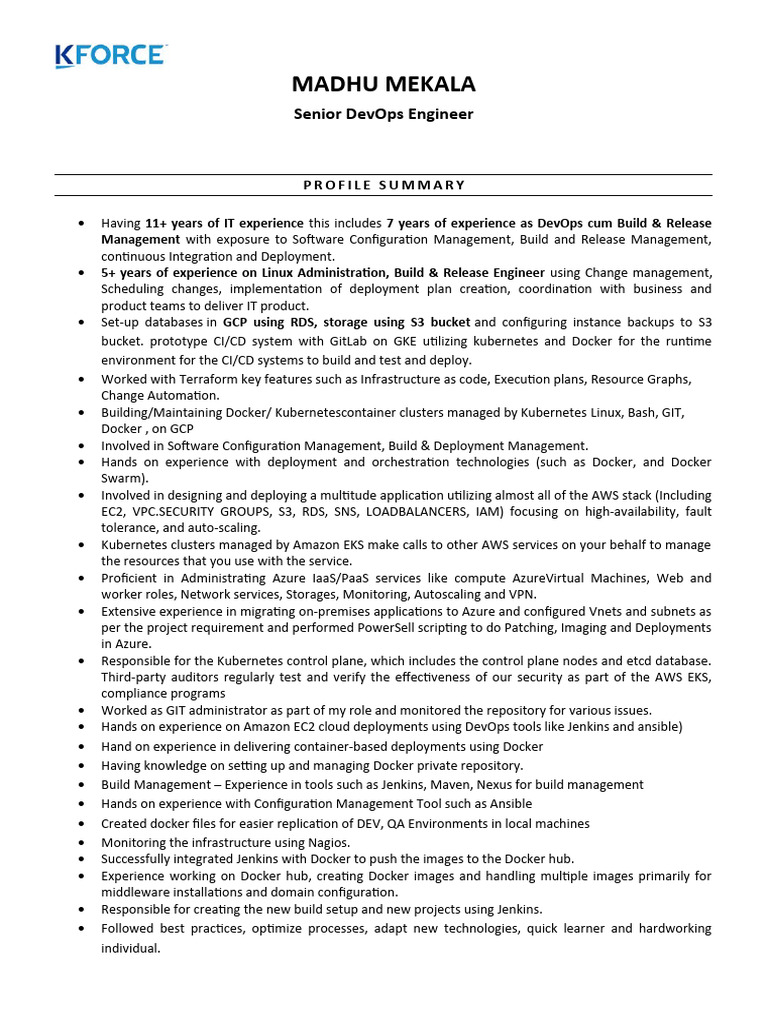 Madhu Mekala: Senior Devops Engineer | Download Free PDF | Cloud Computing | Microsoft Azure