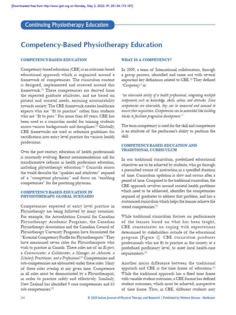Competency-Based Physiotherapy Education | PDF | Curriculum ...