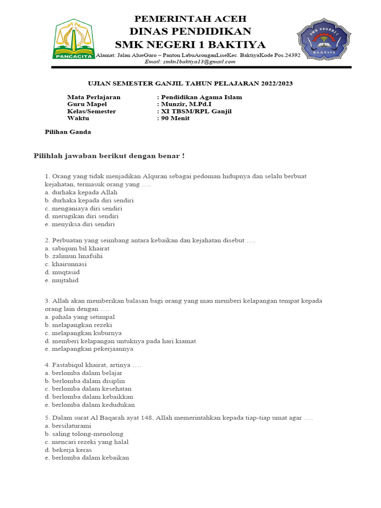 Soal Agama Kelas Xi | PDF | Ilmu Sosial | Kajian Bahasa Asing