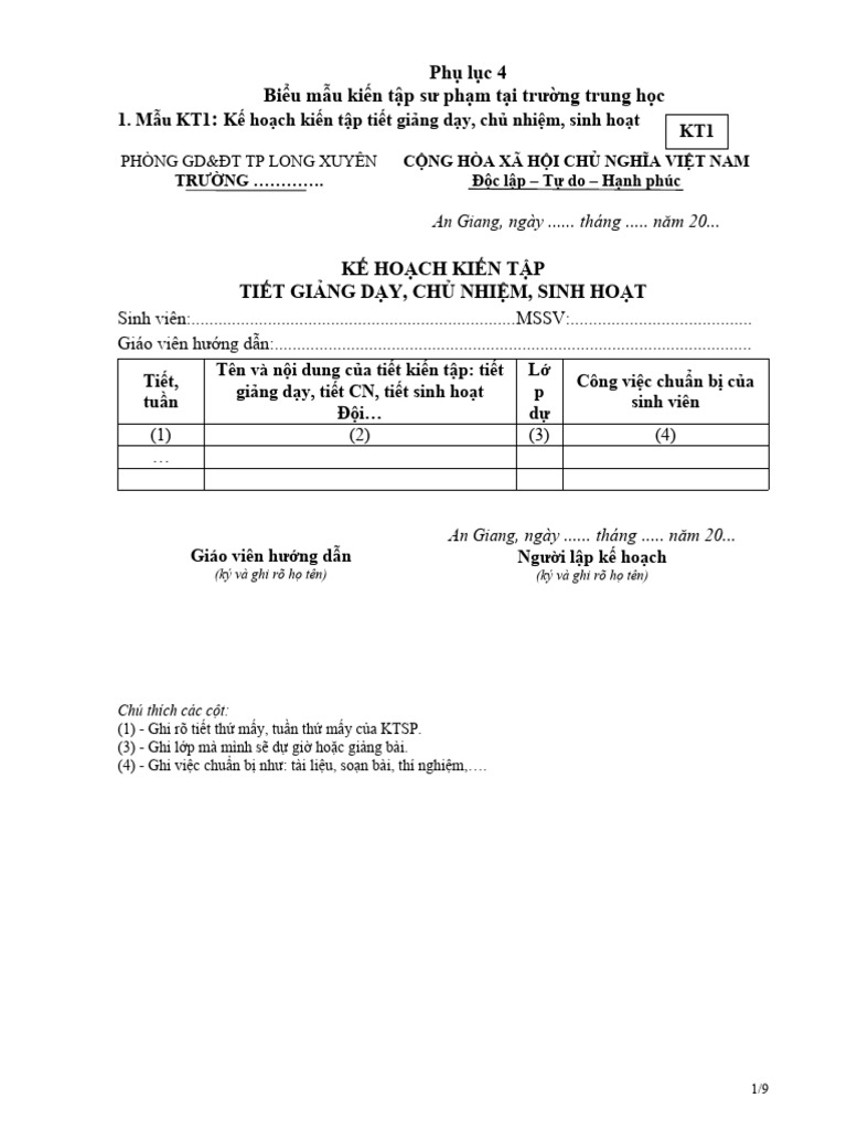 PL4 - Bieu Mau KTSP Trung Hoc | PDF