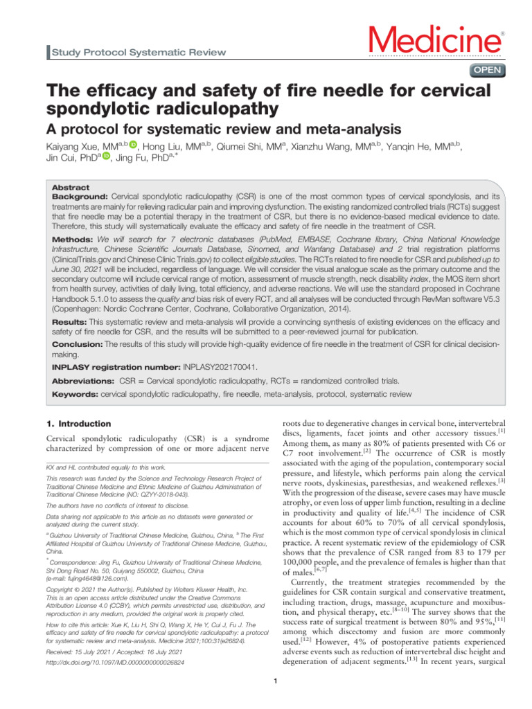 The Efficacy and Safety of Fire Needle For Cervica | PDF | Randomized ...