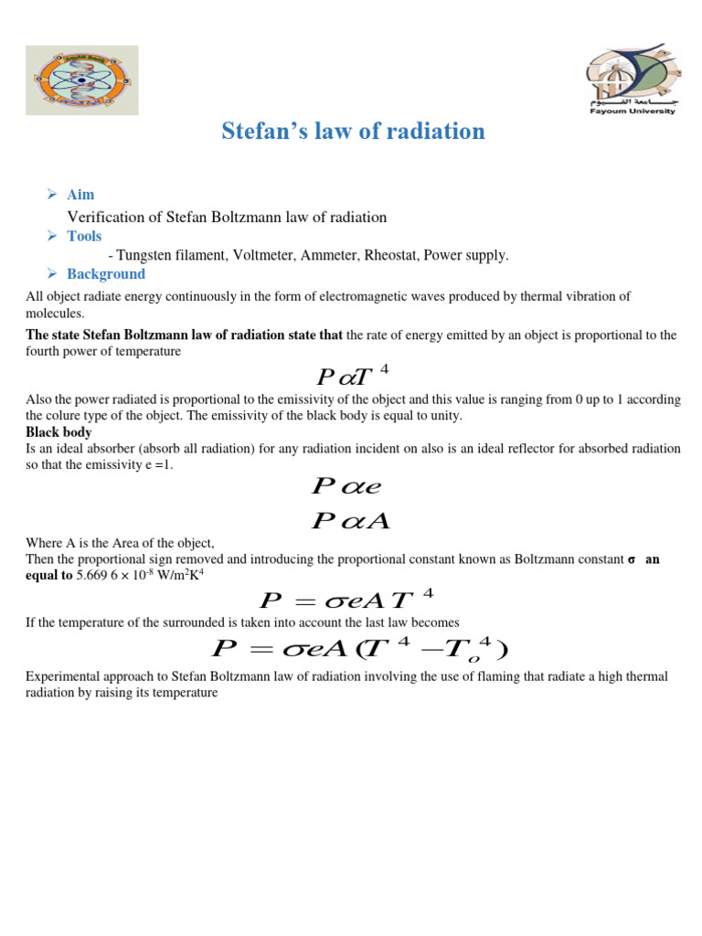 Stefan's Law | PDF | Electrical Resistance And Conductance | Temperature