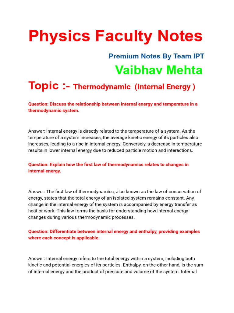 Physics Faculty Notes (Thermodynamic (Internal Energy) ) | PDF | Heat ...