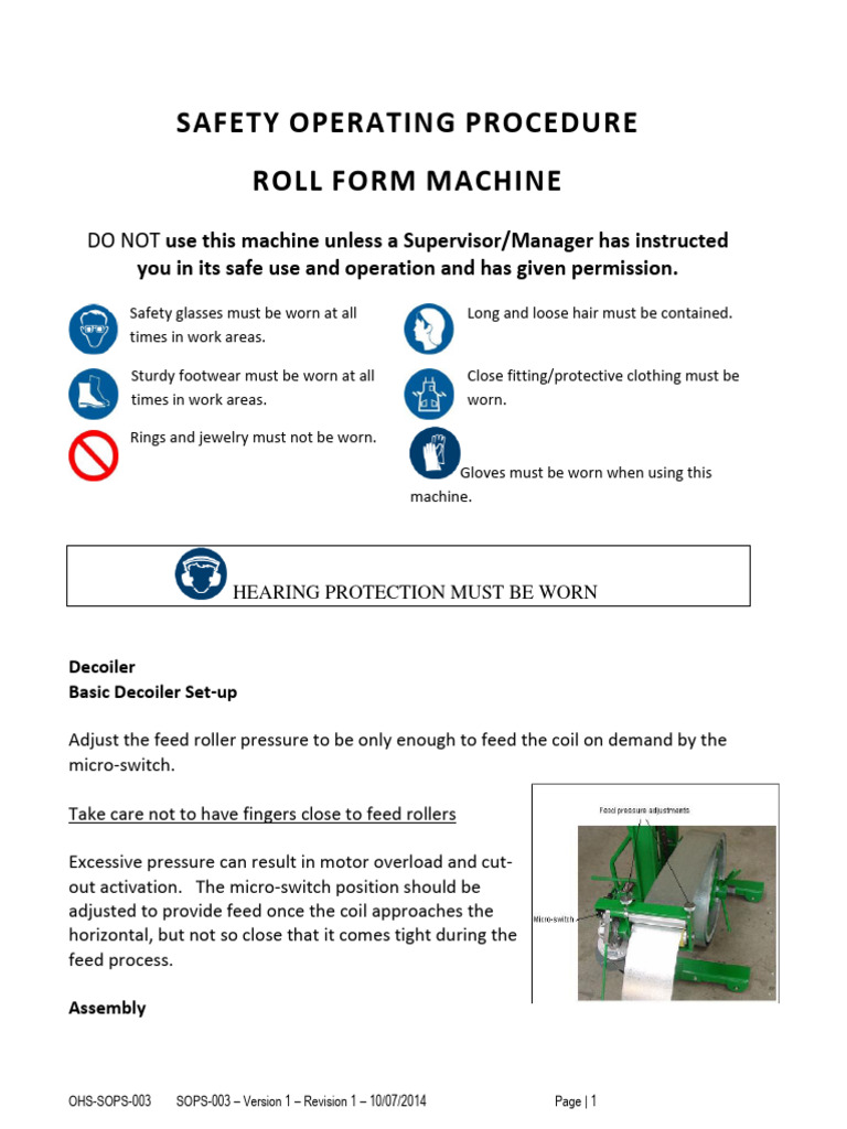 003 SOP - Roll Form Machine | PDF
