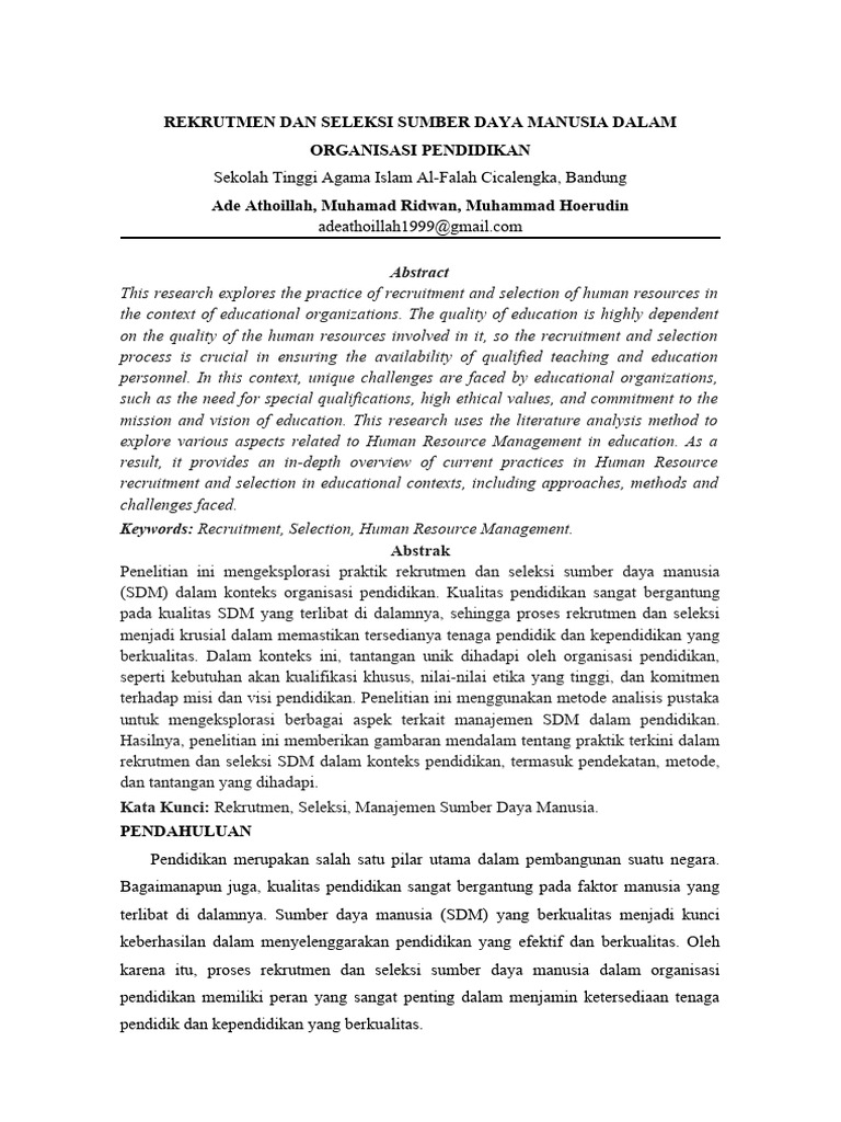 Rekrutmen Dan Seleksi Sumber Daya Manusia Dalam Organisasi Pendidikan | PDF | Karier ...