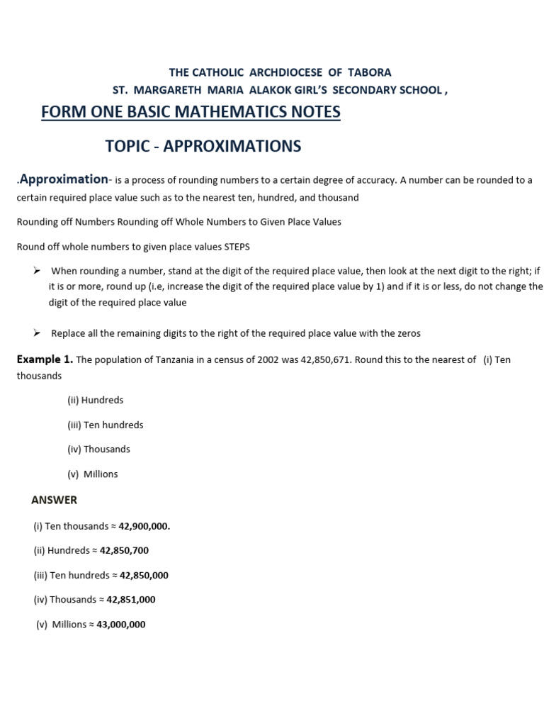 Form 1 Math: Approximations Guide | PDF | Equations | Triangle