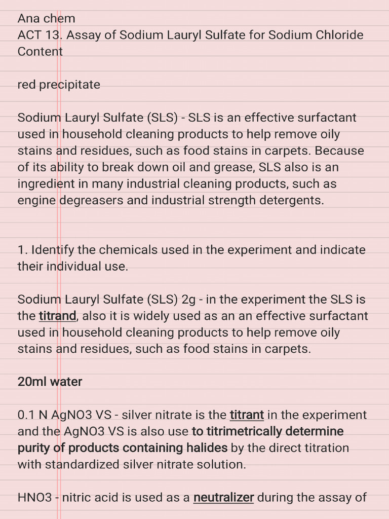 ACT 13 Assay of Sodium Lauryl Sulfate For Sodium | PDF