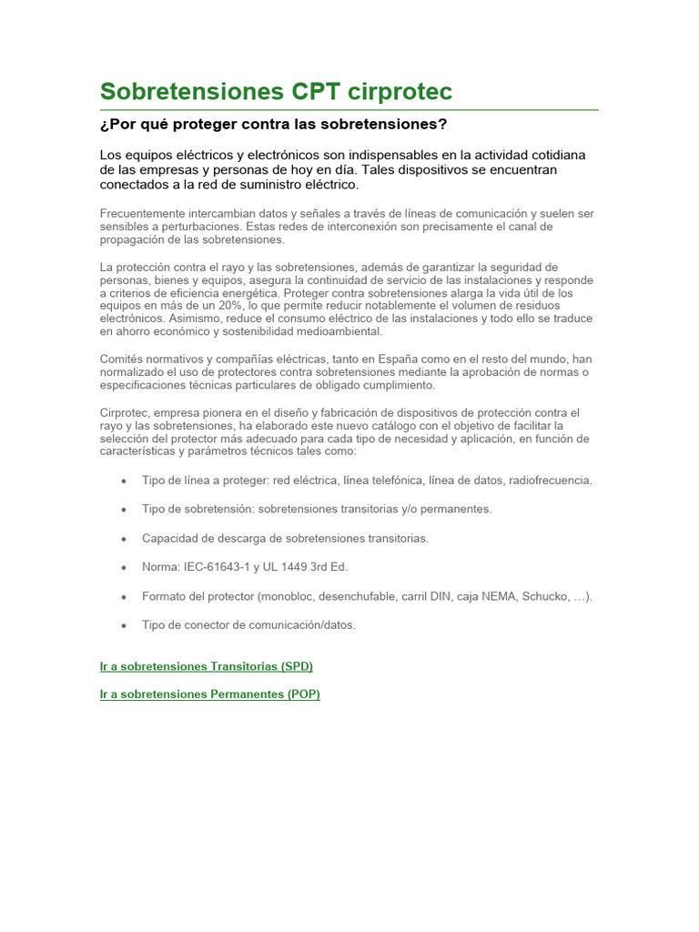 Sobretensiones CPT Cirprotec | PDF | Relámpago | voltaje